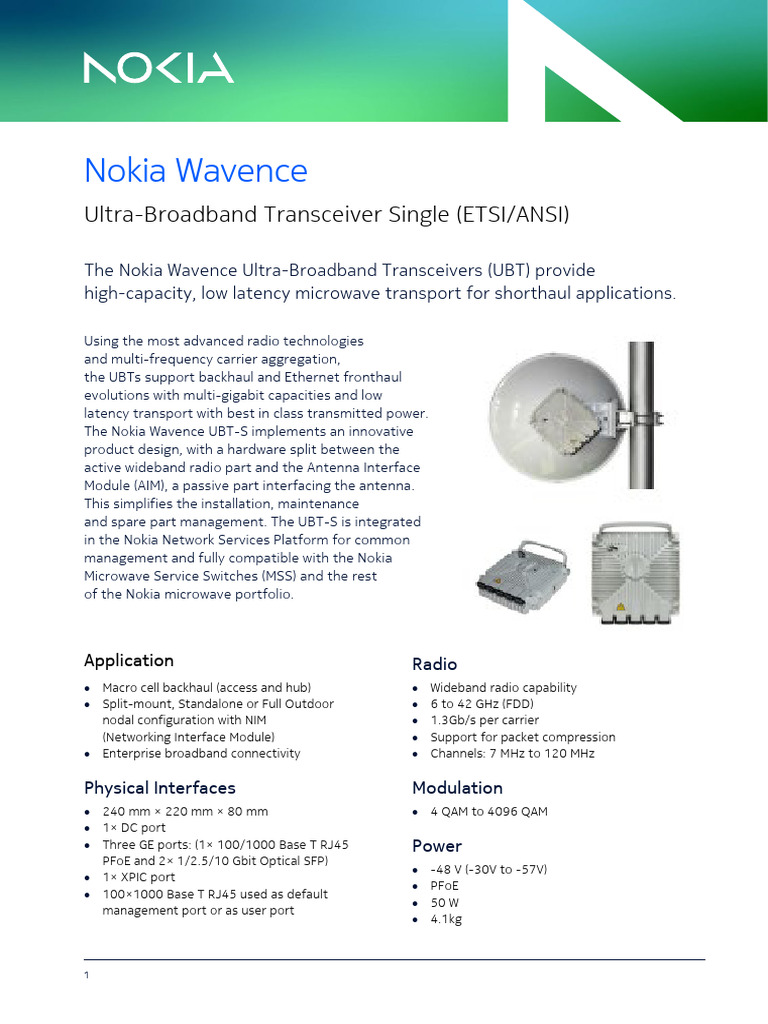 Nokia Wavence Ultra-Broadband Transceiver | PDF | Data Transmission ...