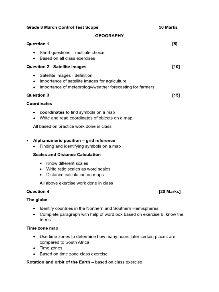 Grade 8 Geography Test Overview | PDF | Map | Weather Satellite