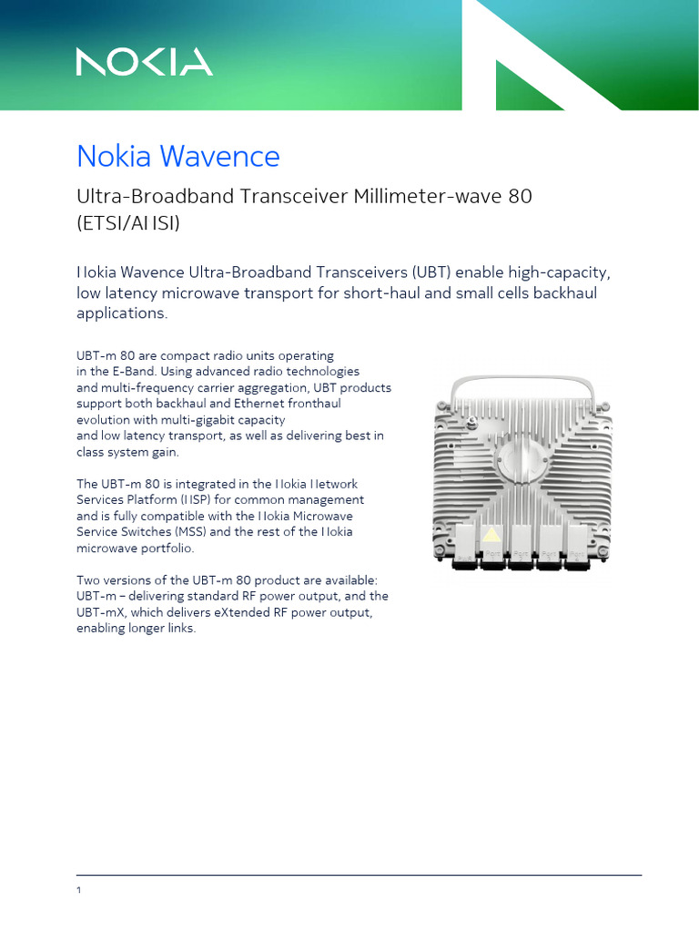 Nokia Wavence Datasheet Ultra Broadband Transceiver Millimeter Wave 80 ...