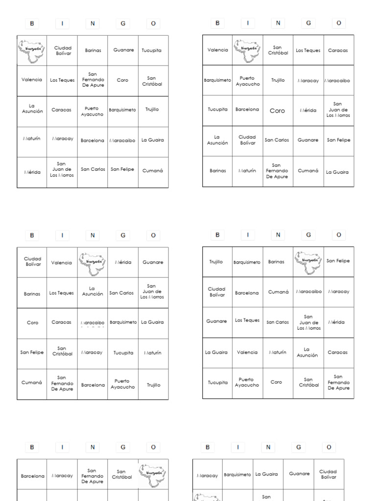 Bingo de Estados y Capitales | PDF | Política de venezuela | América ...