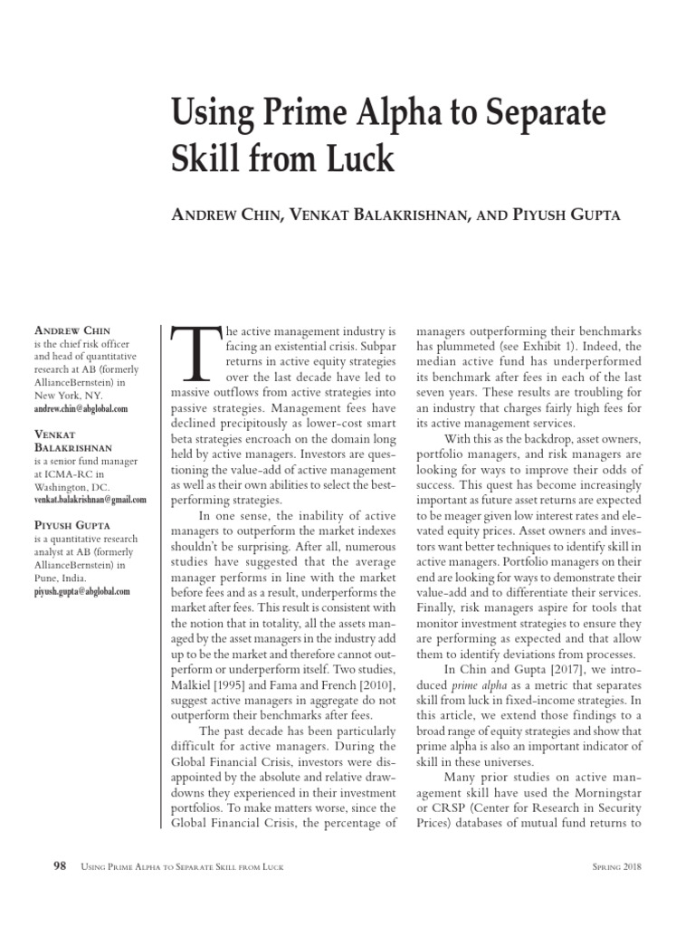 Using Prime Alpha To Separate Skill From Luck | PDF | Investment ...