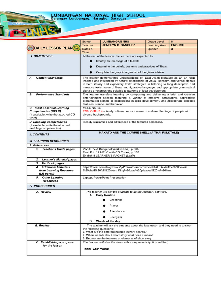 Q3 W3 MELC 14 TOPIC3.2 MAKATO AND A COWRIE SHELL Docx 2 | PDF | Learning | Folklore