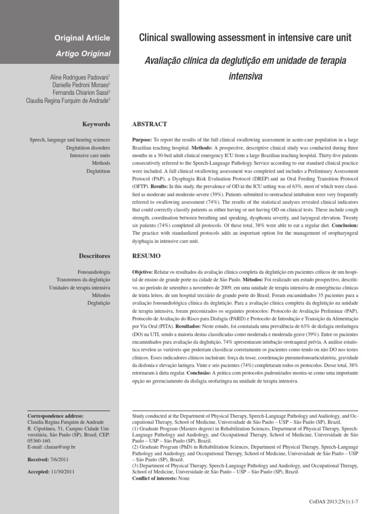Clinical Swallowing Assessment in Intens | PDF | Intensive Care Unit ...