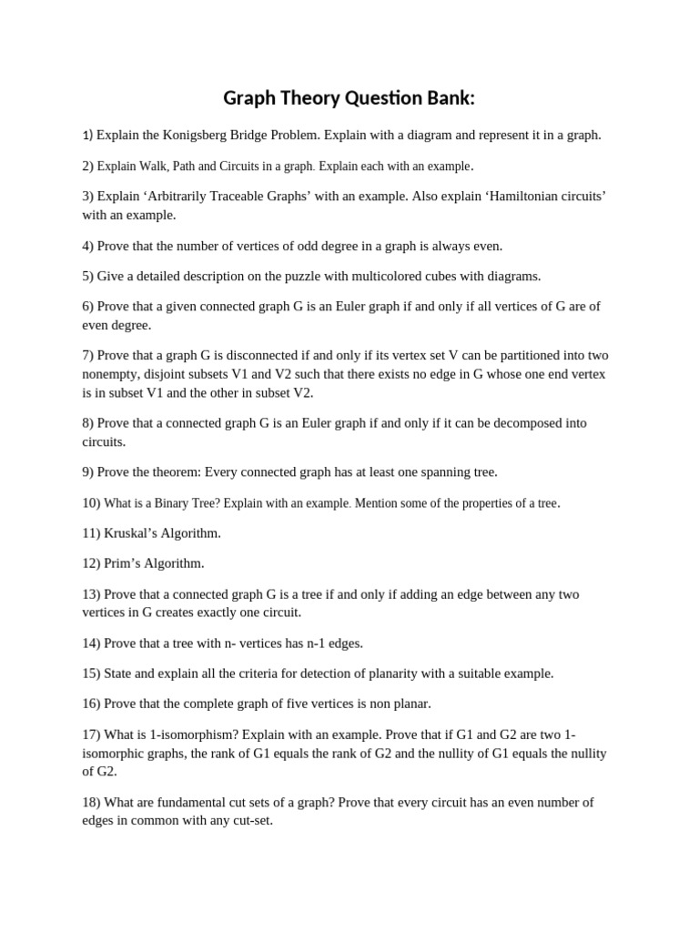 Graph Theory Question Bank Pdf Vertex Graph Theory Computational Problems
