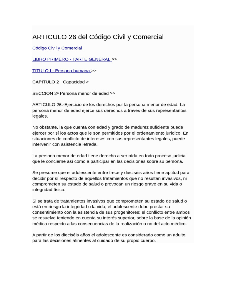 14 ARTICULO 26 Del C Digo Civil y Comercial DERECHO DEL MENOR | PDF