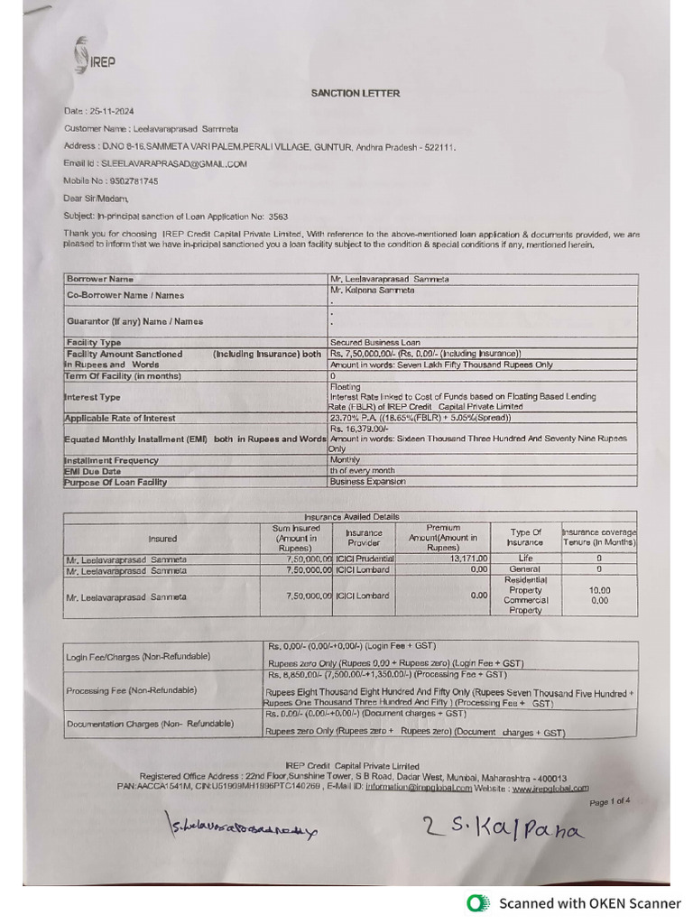 SANCTION LETTER | PDF