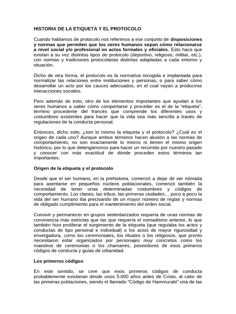 Historia de La Etiqueta y El Protocolo | PDF | Cuchillería | Etiqueta