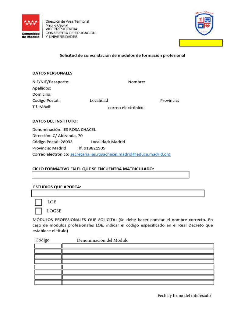 Solicitud de Convalidación (DESCARGAR PULSANDO EN LOS 3 PUNTITOS) | PDF