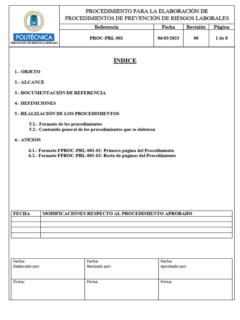 Elaboración de Procedimientos de PRL | PDF