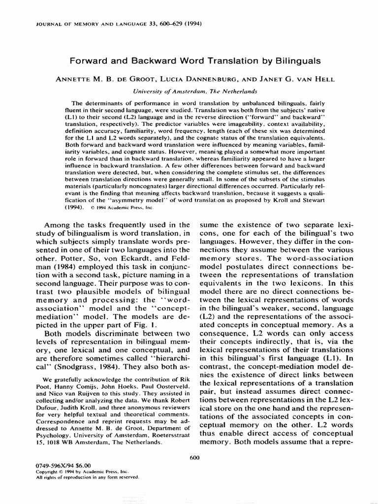 Forward and Backward Word Translation by Bilinguals | PDF