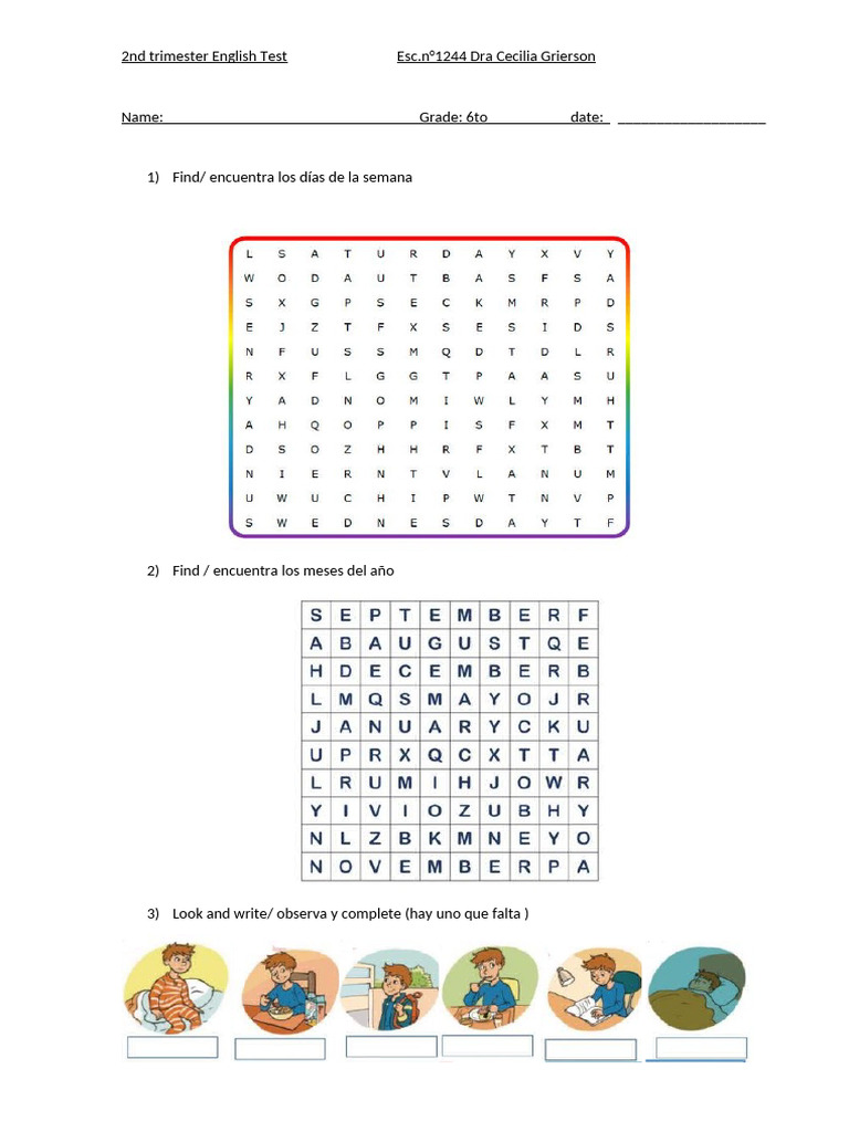 6to 2do Trimestre English Test | PDF
