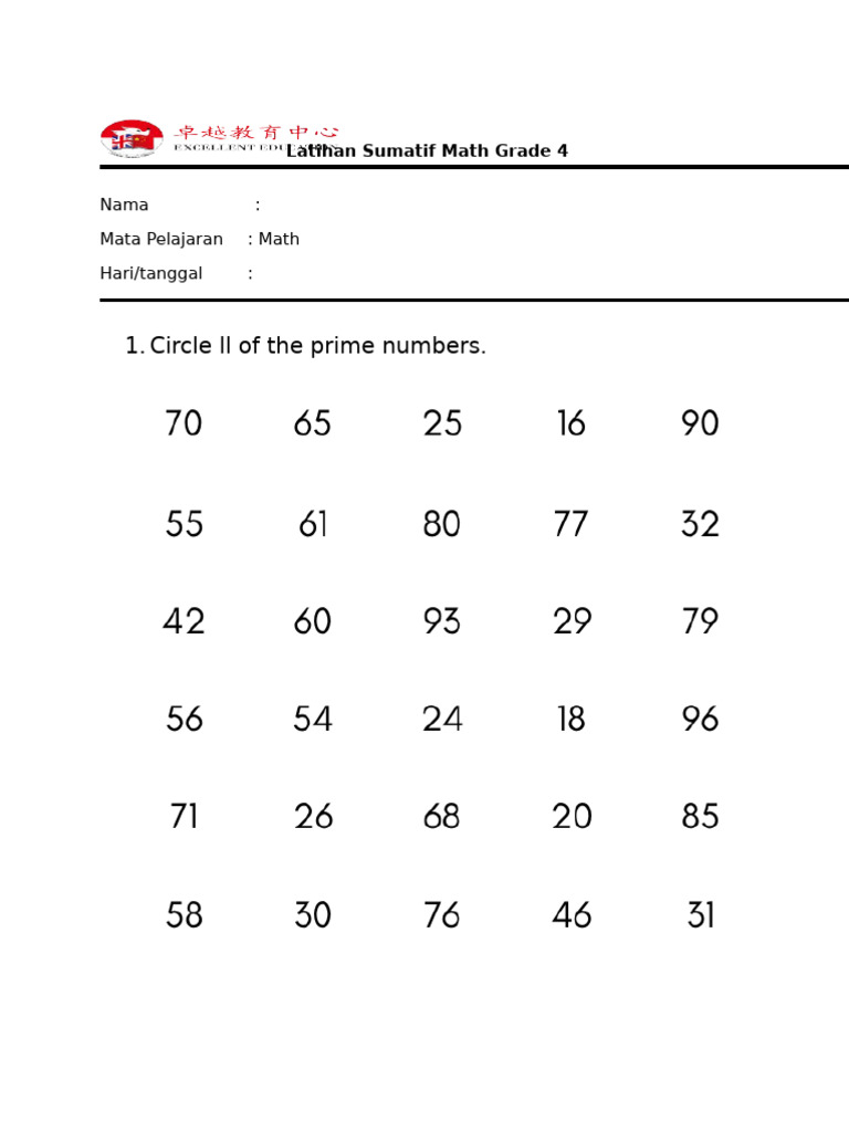 Latihan Sumatif Math Grade 4 | PDF