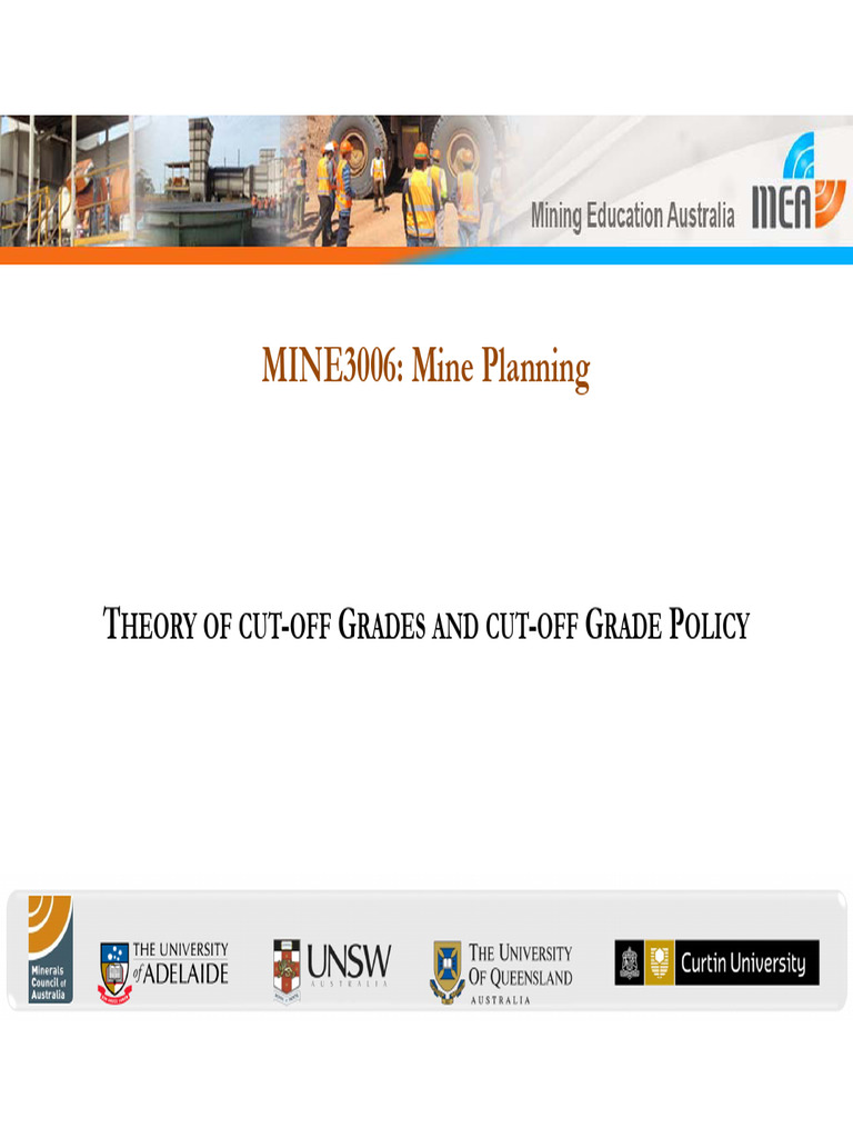 MINE3006 - 10 - 1 - Cutoff Grades | PDF | Mining | Ore