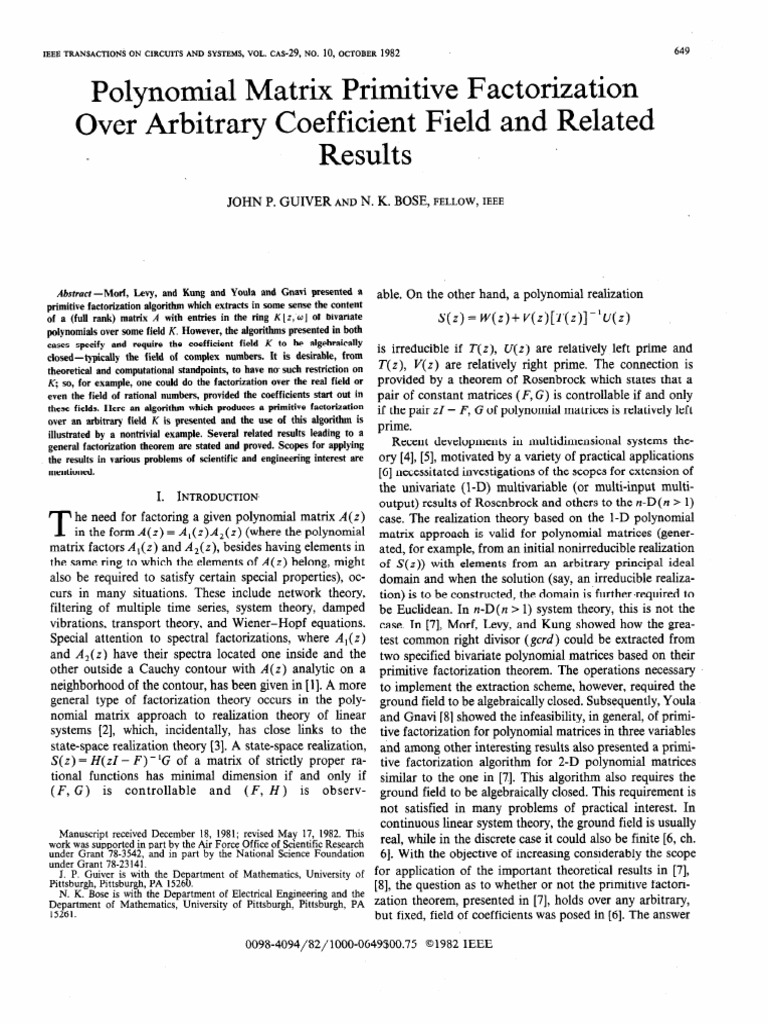 Polynomial Matrix Factorization Algorithm | PDF | Factorization | Polynomial