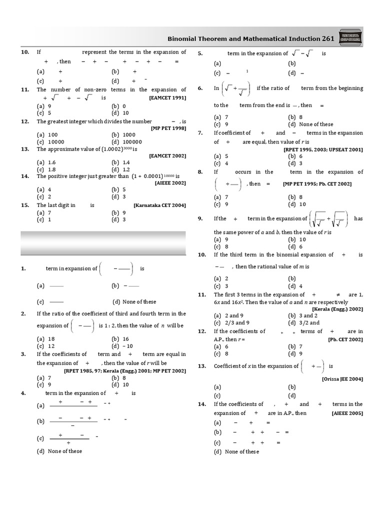 01 Ques. Binomial (Part I) | PDF | Algebra | Combinatorics