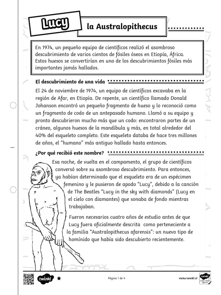 Comprension de Lectura Diferenciada Lucy La Australopithecus | PDF | Lucy (Australopithecus)