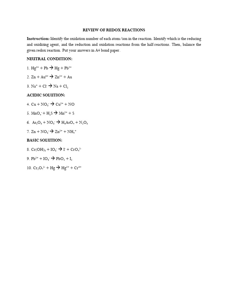 (PHYCHEM) Activity 1 Balancing Redox Reactions | PDF