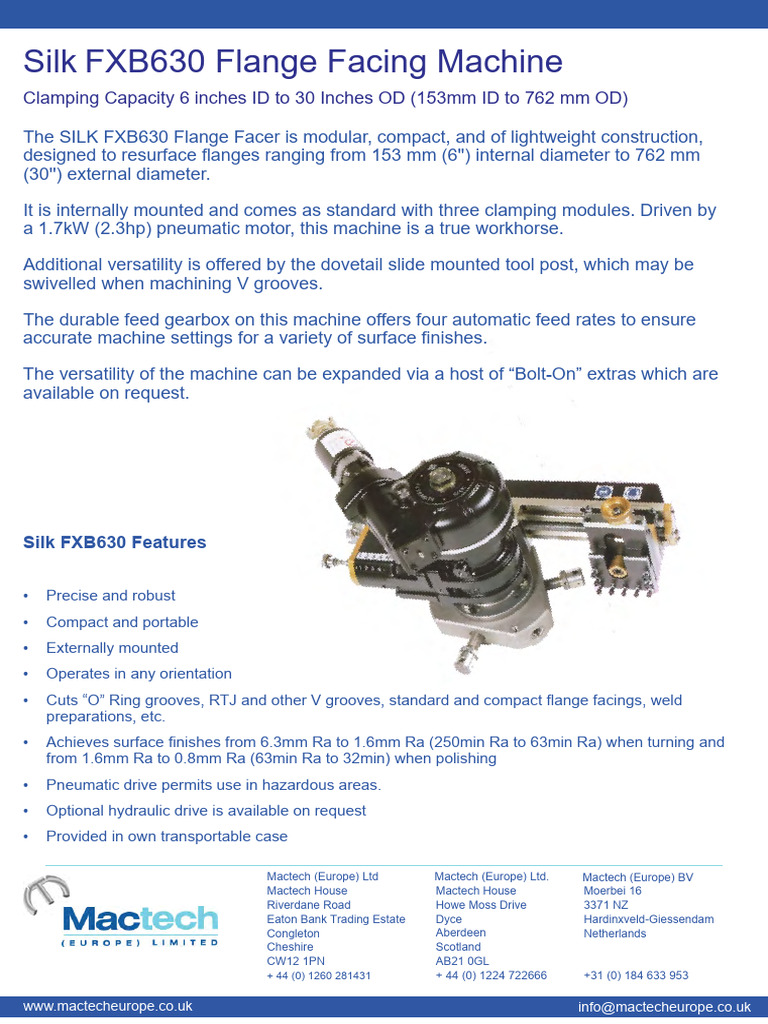 Silk FXB 630 Flange Facing Machine | PDF | Machining | Metalworking