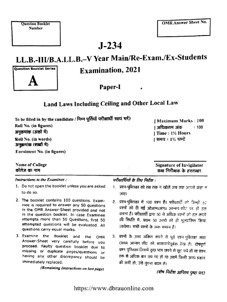 Llb 3 Year Ballb 5 Year Land Laws Including Ceiling and Other Local Law ...