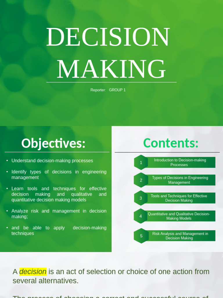 Decision Making Engineering Management Group 1 | PDF | Risk | Risk ...
