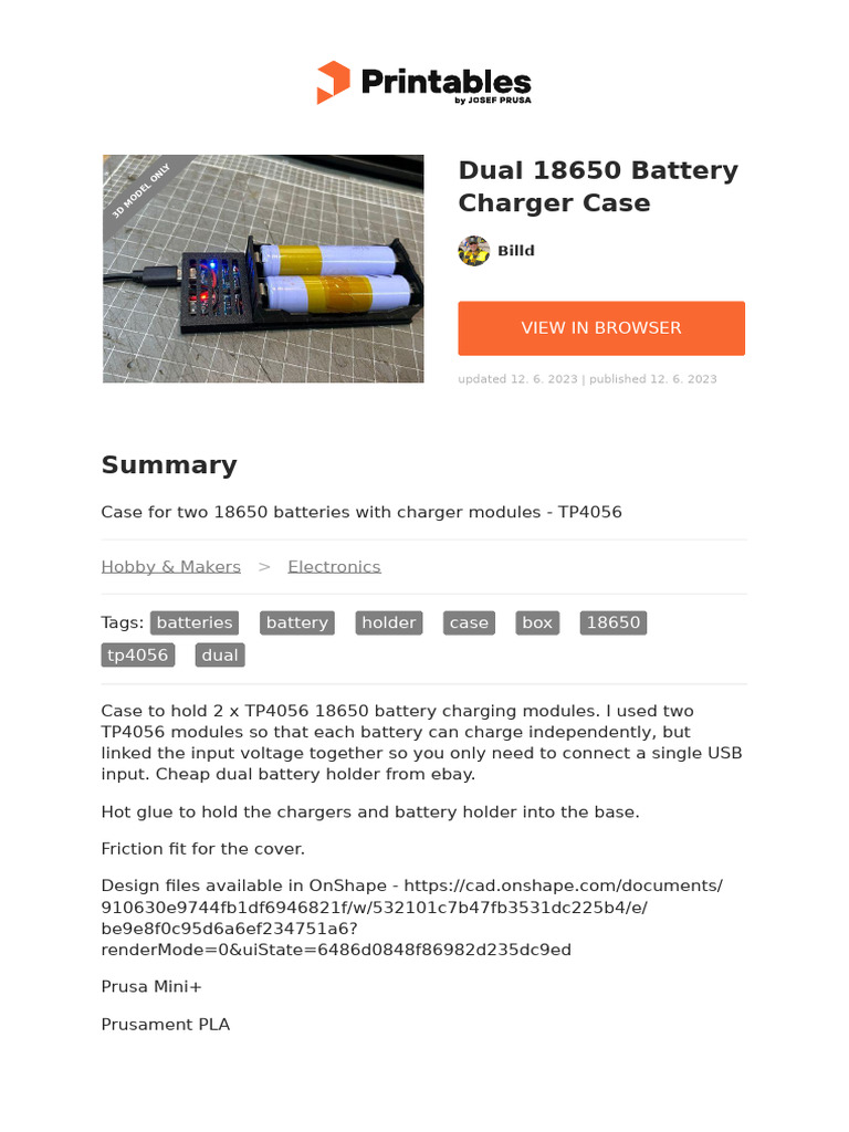 Dual 18650 Battery Charger Case | PDF