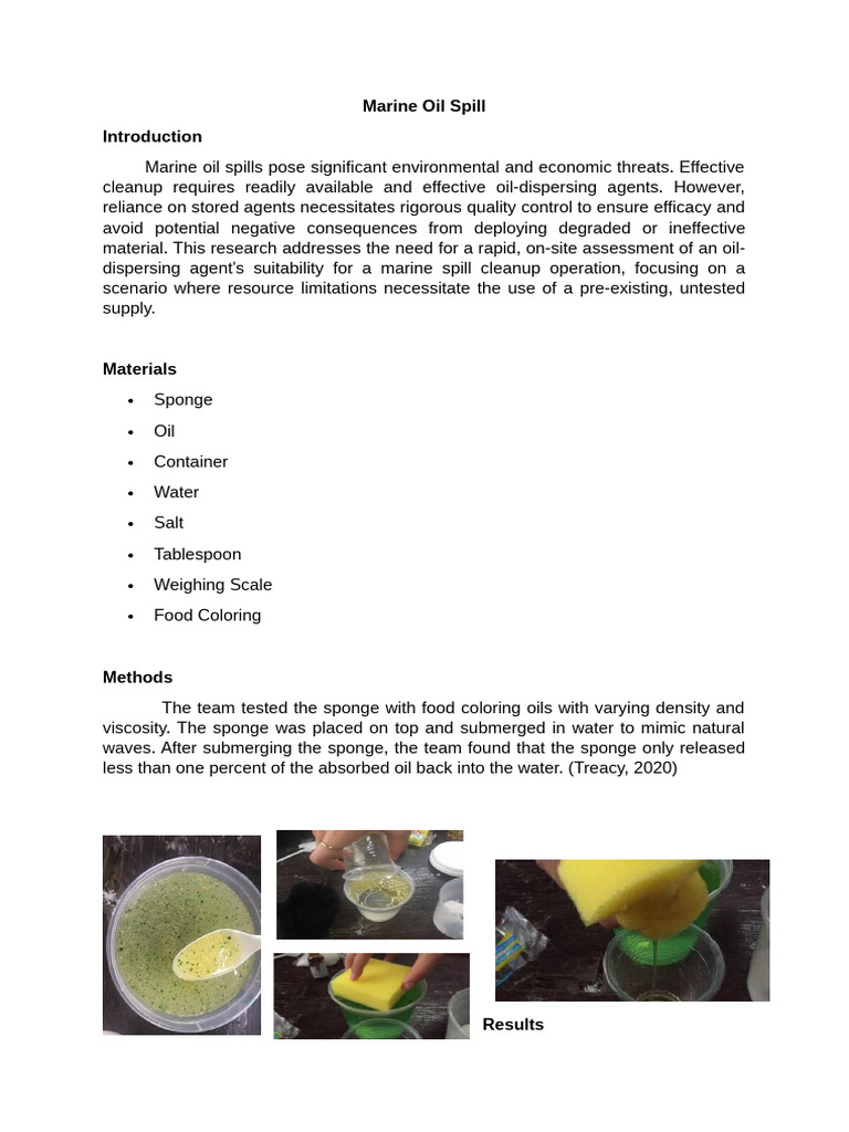 Marine Oil Spill - Sponge | PDF