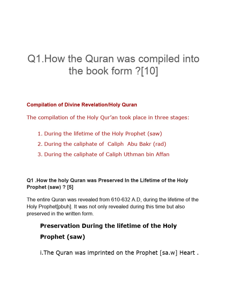 Stages of Quran Compilation Process | PDF | Quran | Islam