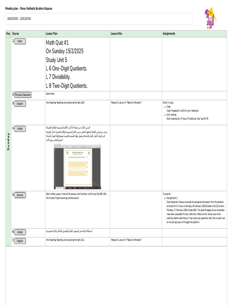 Math Quiz #1 On Sunday 15/2/2025 Study Unit 5 L 6 One-Digit Quotients. L 7 Divisibility. L 8 Two ...