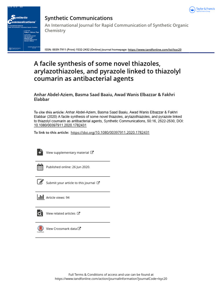 A Facile Synthesis of Some Novel Thiazoles Arylazothiazoles and Pyrazole Linked To Thiazolyl ...