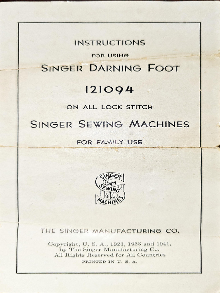 Singer Sewing Machine Darning Foot 121094 | PDF | Sewing Machine | Sewing