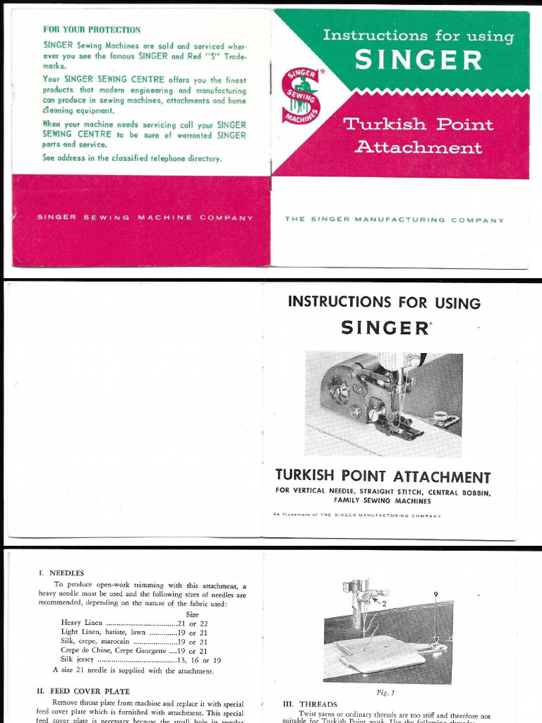 Singer Turkish Point Sewing Machine Attachment Manual | PDF | Sewing Machine | Sewing Needle