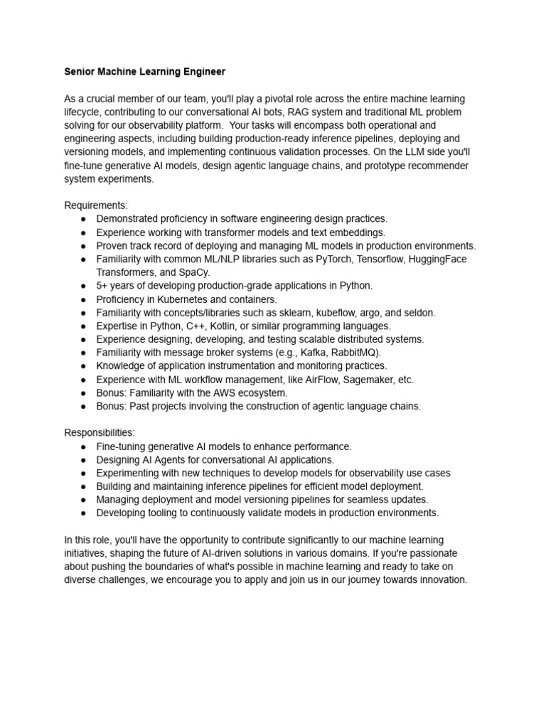 P3 - Senior Machine Learning Engineer - Brett | PDF | Artificial ...