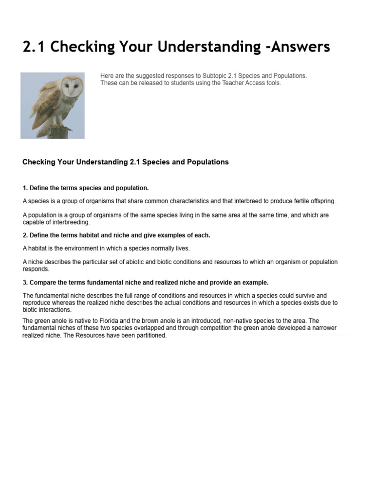 DP ESS 2.1 Checking Your Understanding - Answers | PDF | Ecological ...