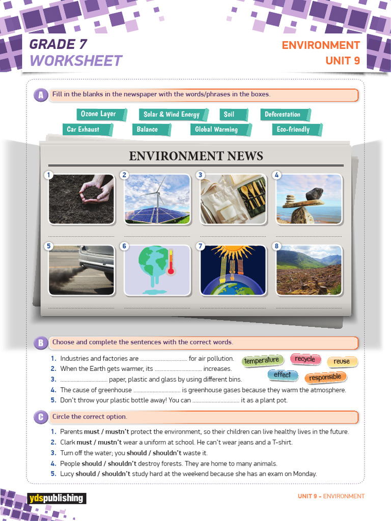 Grade 7 Unit 9 Worksheet | PDF | Natural Environment | Pollution