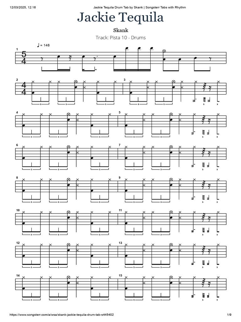 Jackie Tequila Drum Tab - Skank | PDF