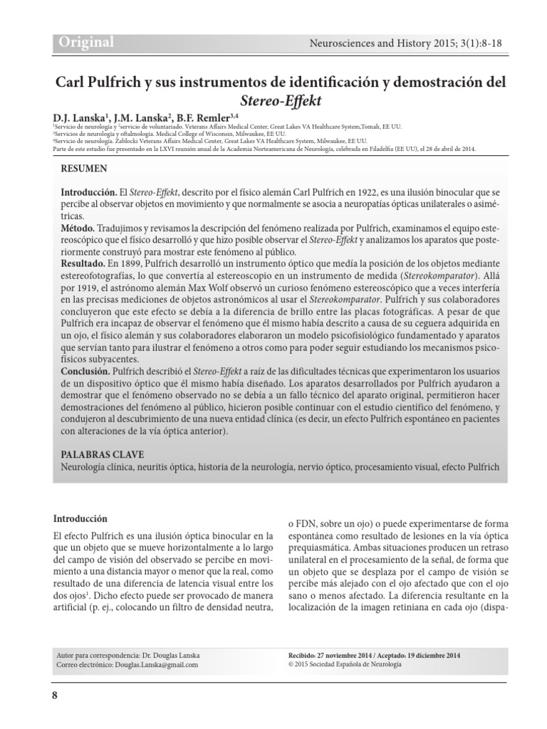 Efecto Pulfrich y su historia clínica | PDF | Óptica | Percepción visual