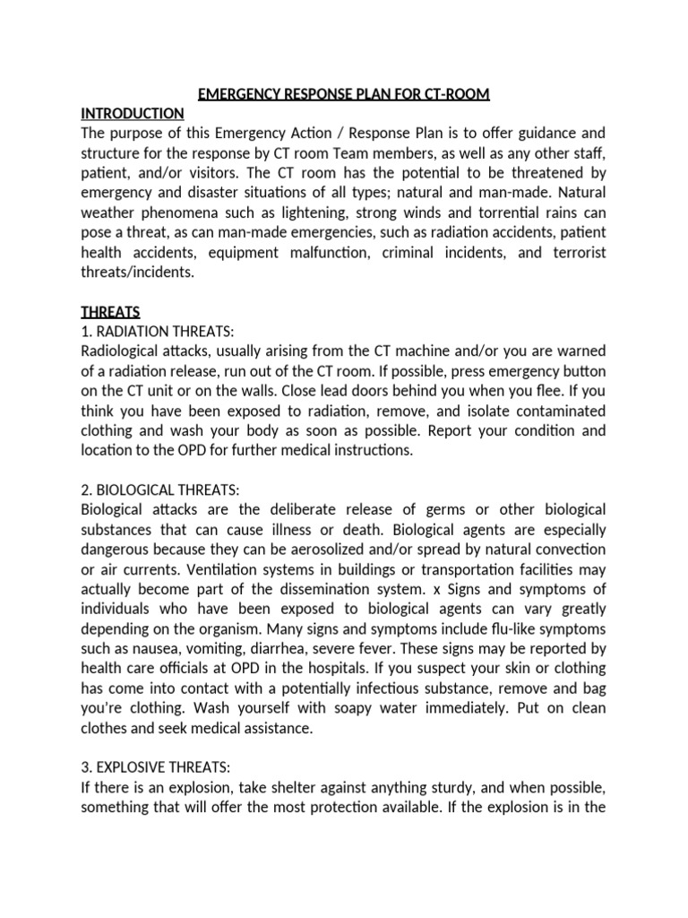 CT Room Emergency Response Plan | PDF | Emergency Evacuation | Emergency