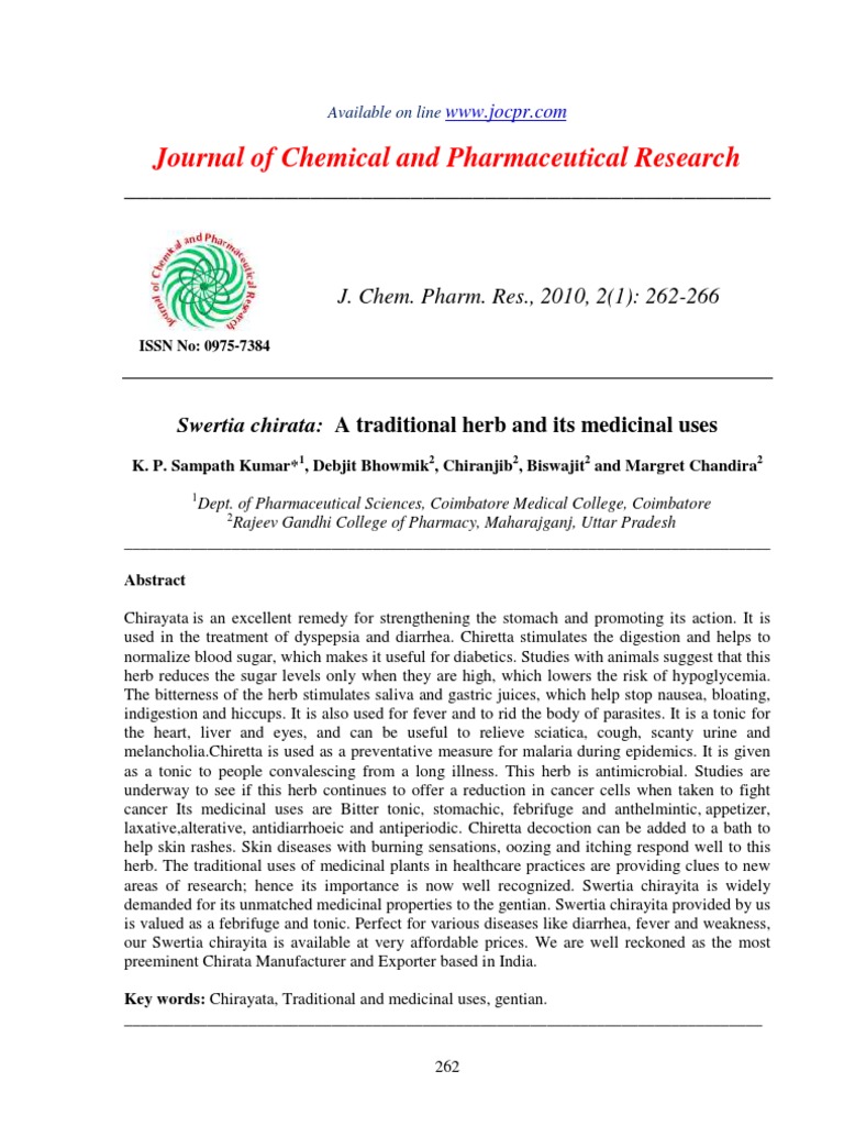 Medicinal Benefits of Swertia Chirata | PDF | Soil | Ayurveda