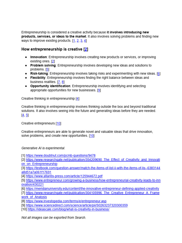 Why Is Entrepreneurship Regarded As A Creative Activity | PDF