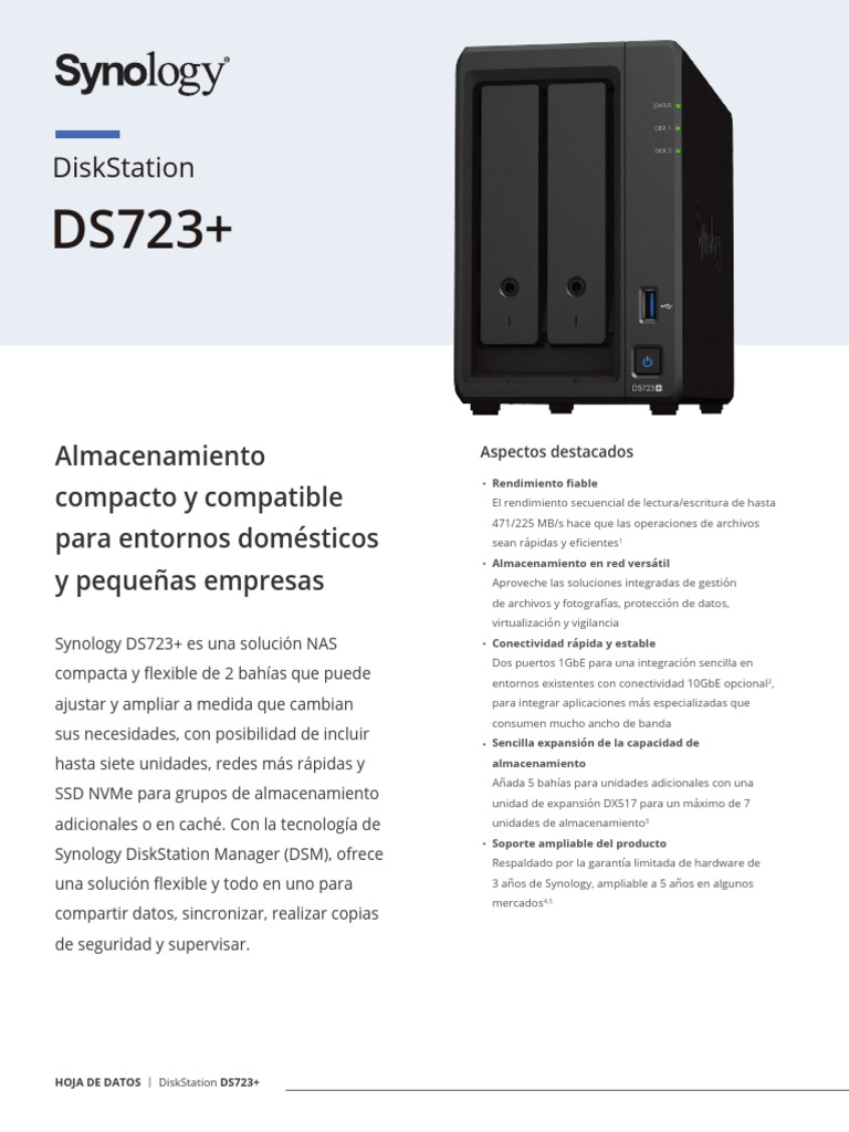 Synology DS723+ Data Sheet SPN | PDF | Apoyo | Computación en la nube