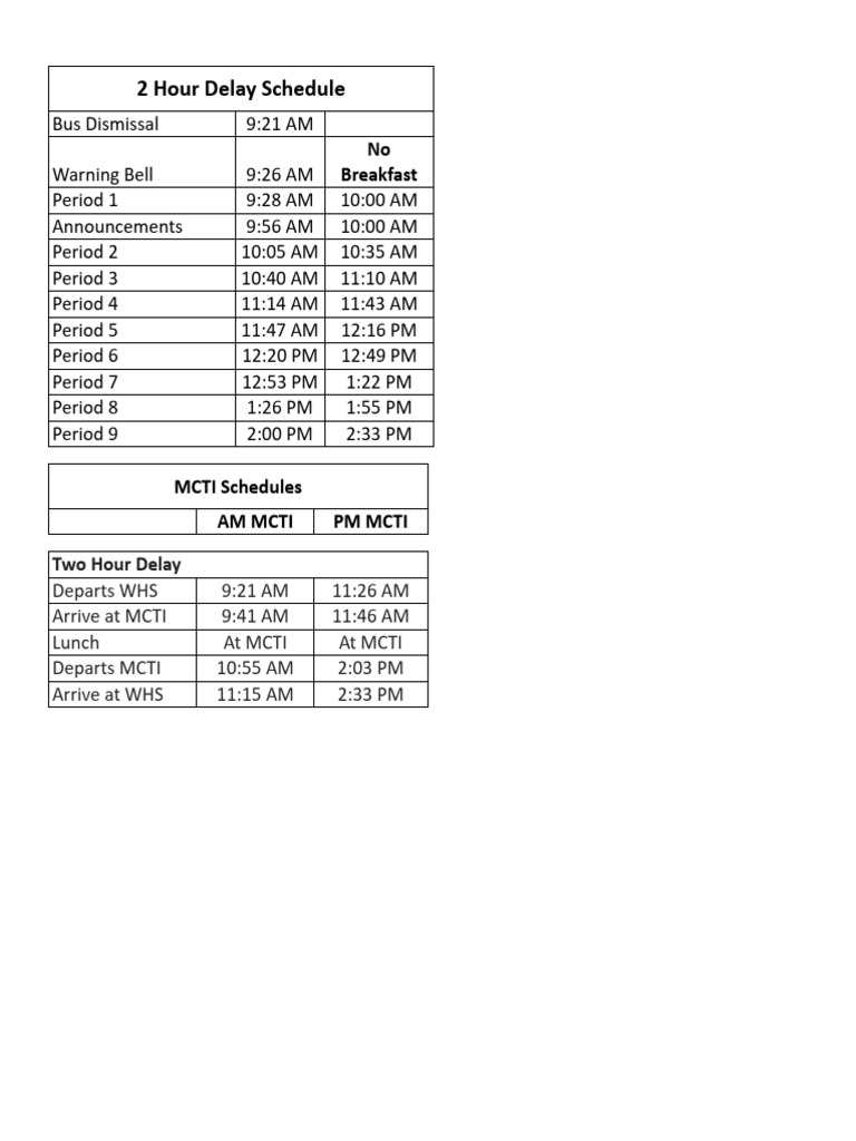 2 Hour Delay Bus Schedule | PDF