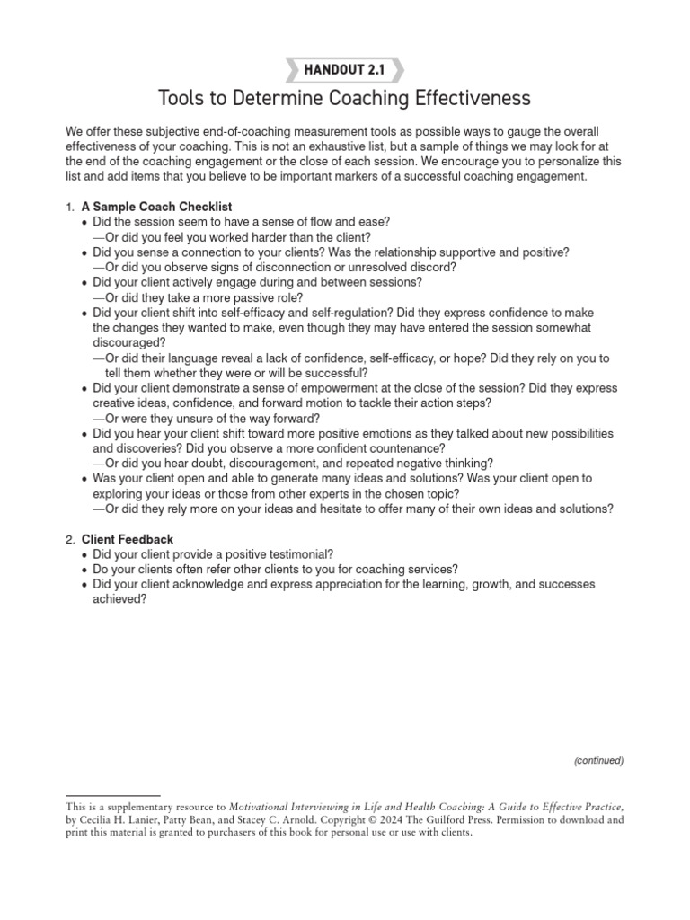 Lanier-Handout 2-1 Tools To Determine Coaching Effectiveness | PDF ...