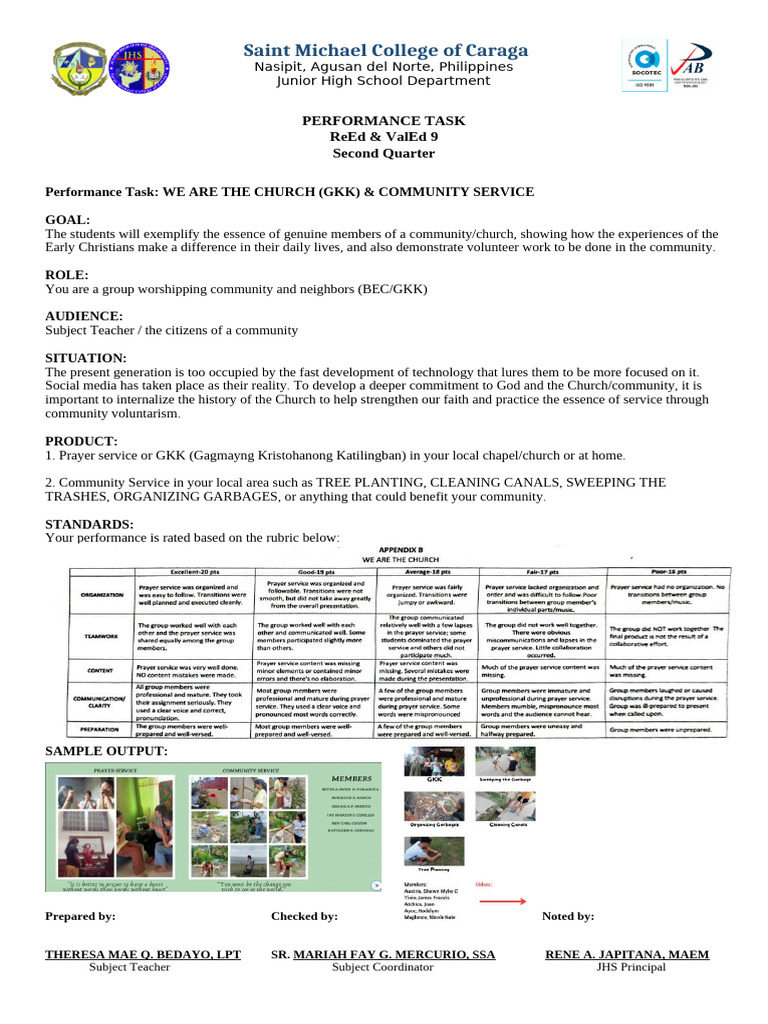 ReEd & ValEd 9 - 2ND GRADING PERFORMANCE TASK WITH SAMPLE OUTPUT | PDF