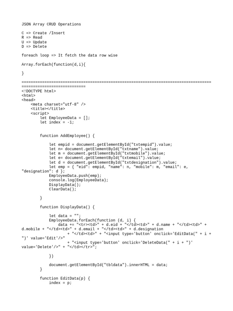 JSON CRUD Operations for Employees | PDF | Computer Data | Data Management