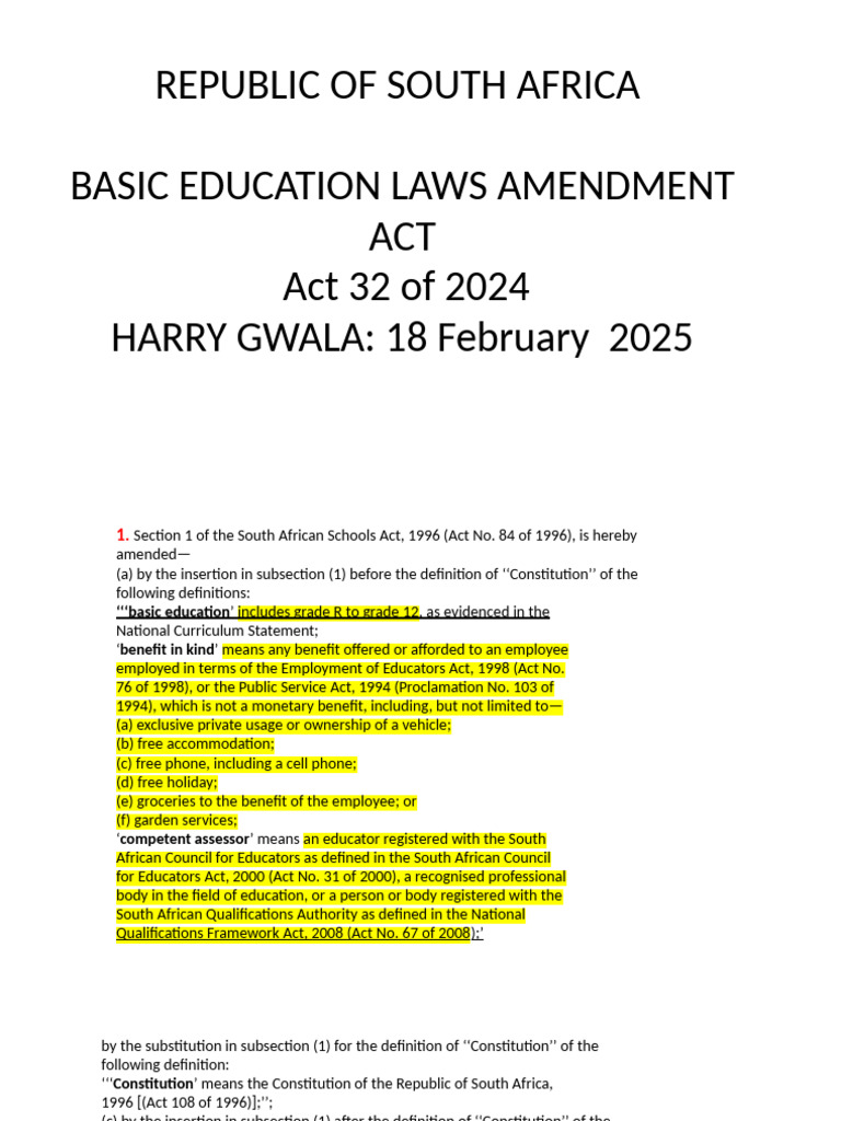 January 2025 - BELA Act 32 of 2024 - Dlamini | PDF | Assault | Criminal ...