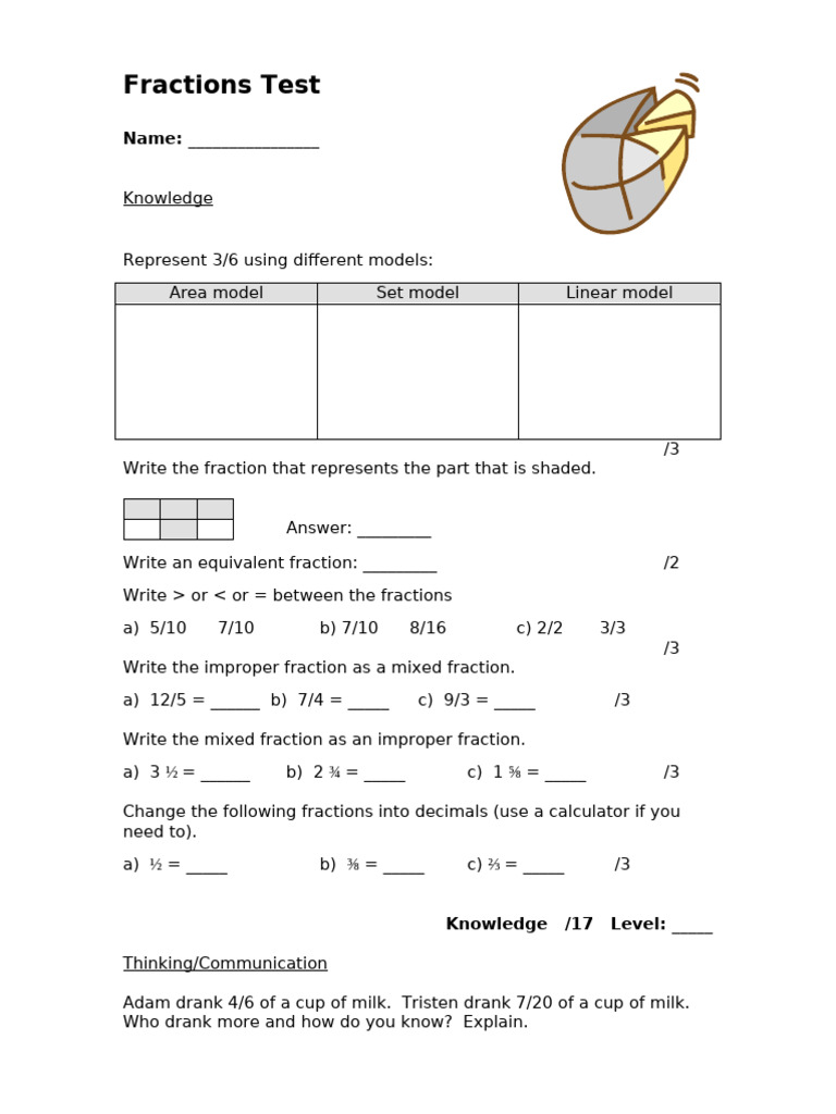 fractions-test-grade-5-2009-2010 | PDF