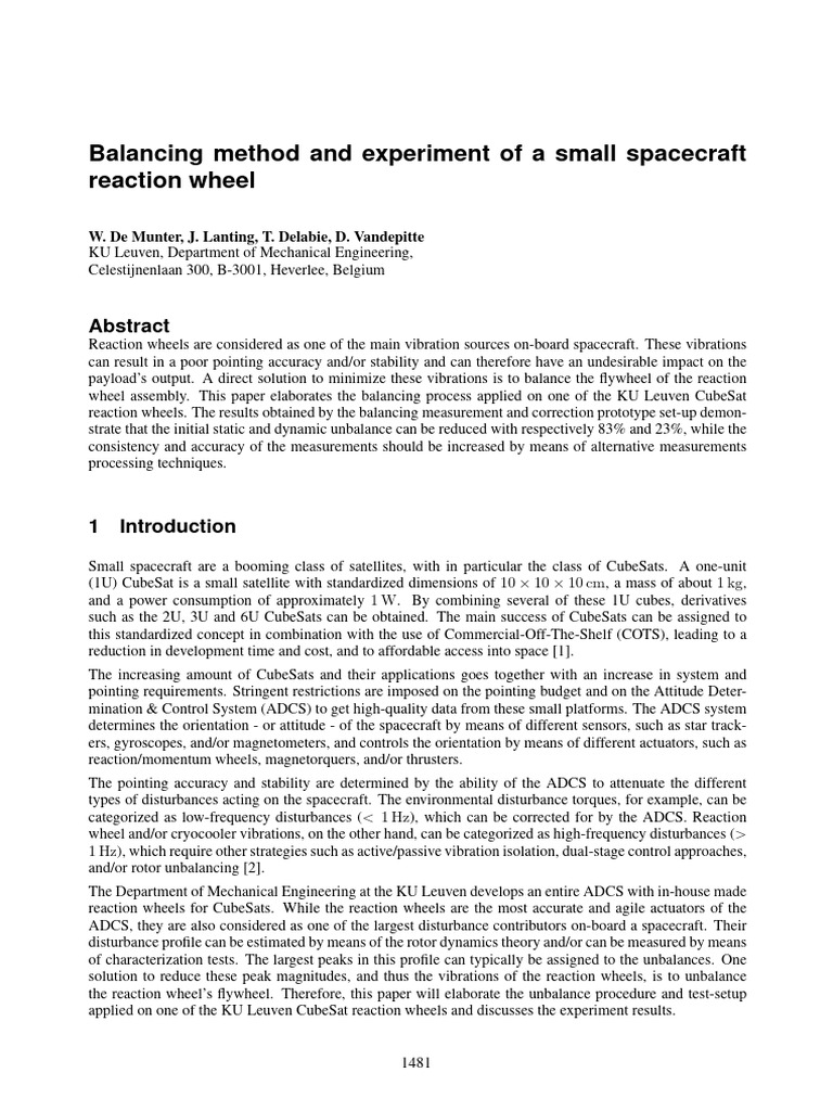 Balancing Method and Experiment of A Small Spacecraft | PDF | Classical Mechanics