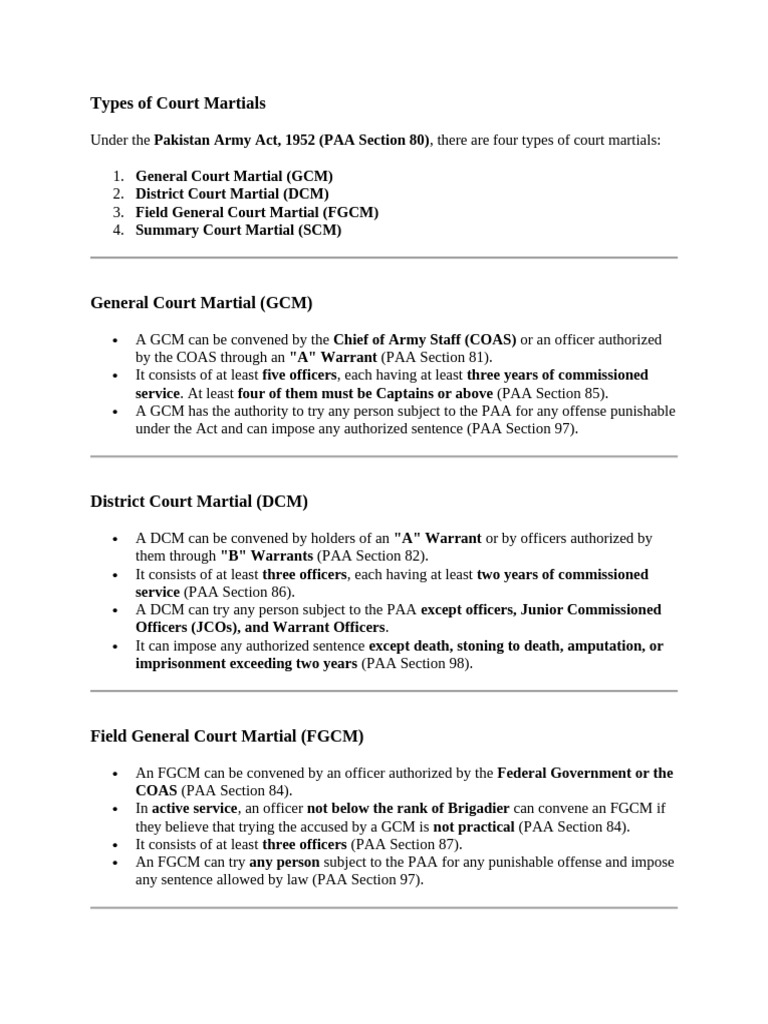 Types of Court Martials | PDF | Court Martial | Misconduct
