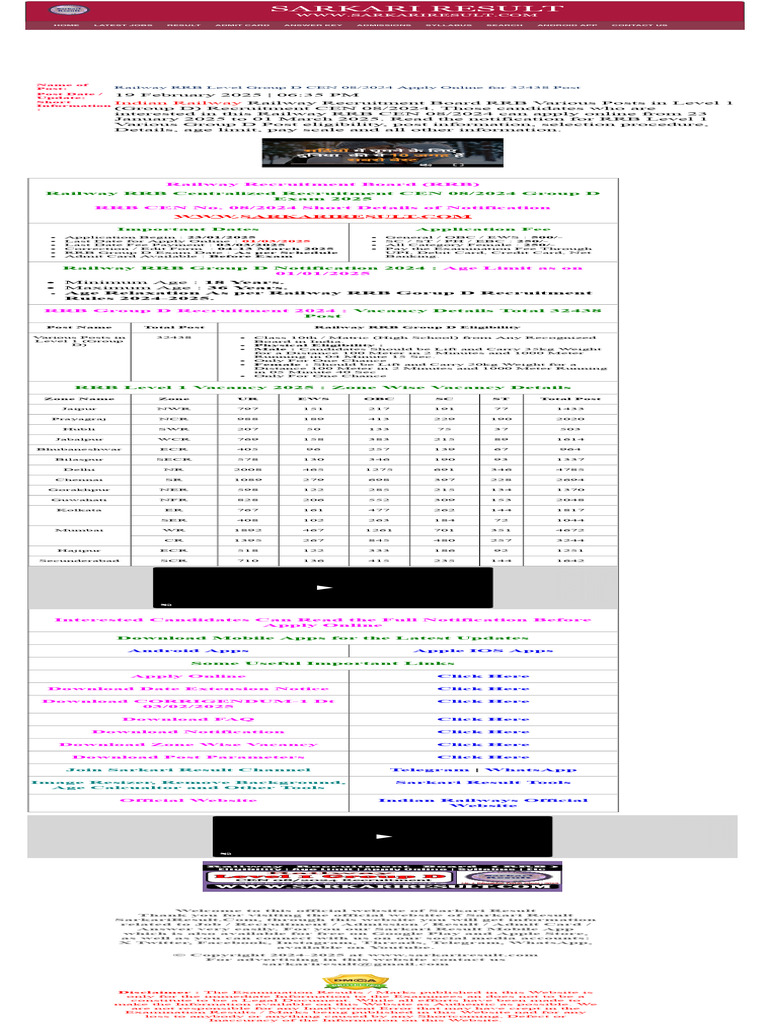 Railway RRB Level 1 Group D Online Form 2025 For 32438 Post | PDF ...