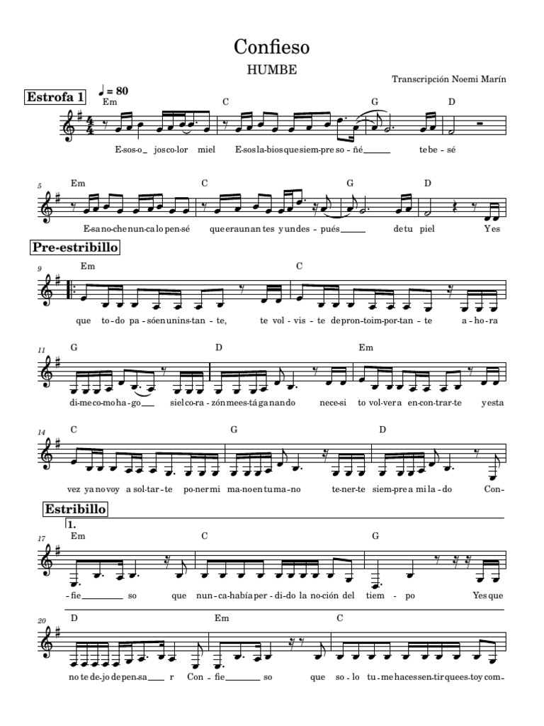 Letra y acordes de "Confieso" de Humbe | PDF